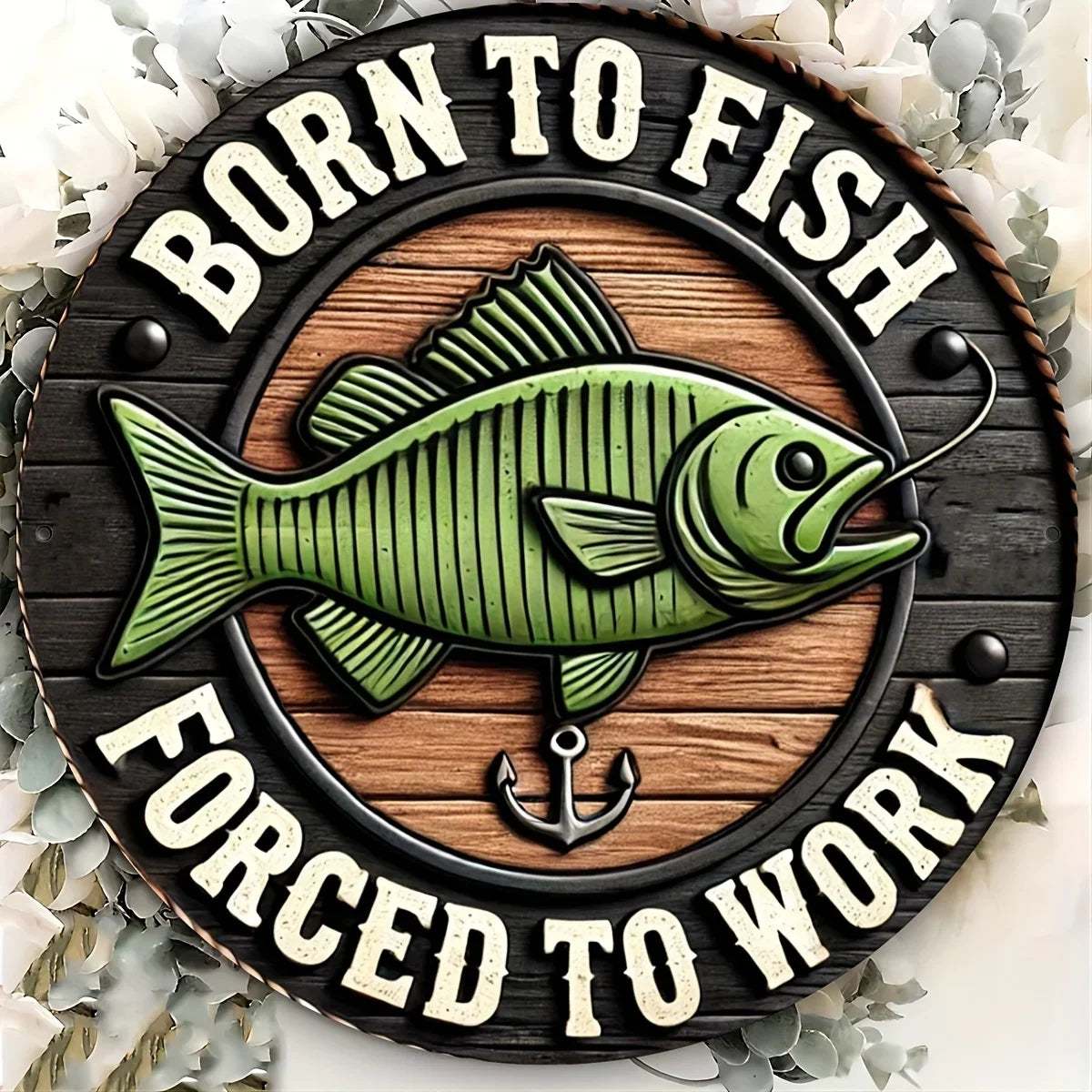 Born To Fish Forced To Work Tin Sign – Guts Fishing Apparel