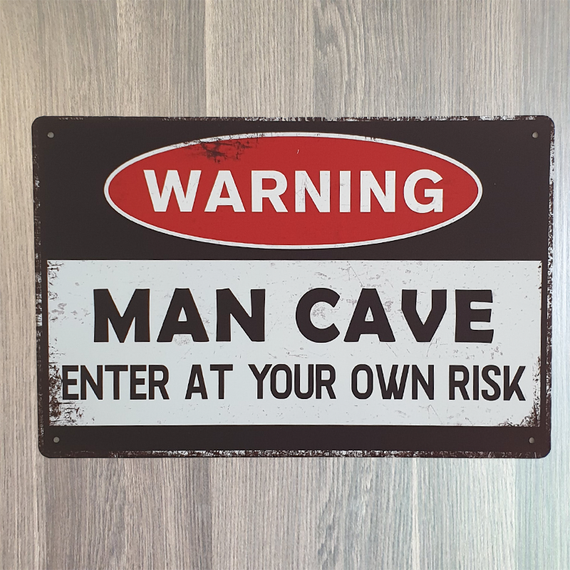 Warning Man Cave Enter At Own Risk Tin Sign – Guts Fishing Apparel